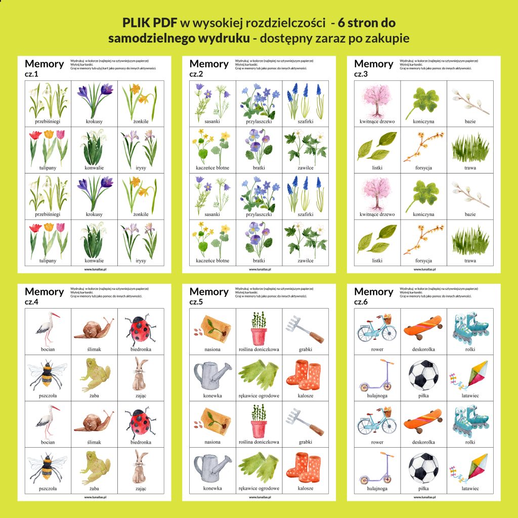 Gra memory WIOSNA - PDF do samodzielnego druku - Luna i Las